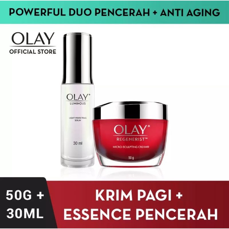 Olay Power Duo Day Regenerist Micro-Sculpting Package 50g + OLAY Luminous Light Essence 30ml ...