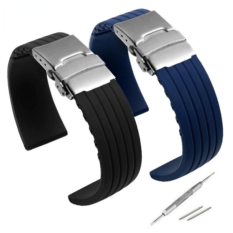 YIFILM Silicone Stripe Strap Four Straight Silicone Hose Sizes 18mm, 20mm, 22mm, 24mm Watch ...