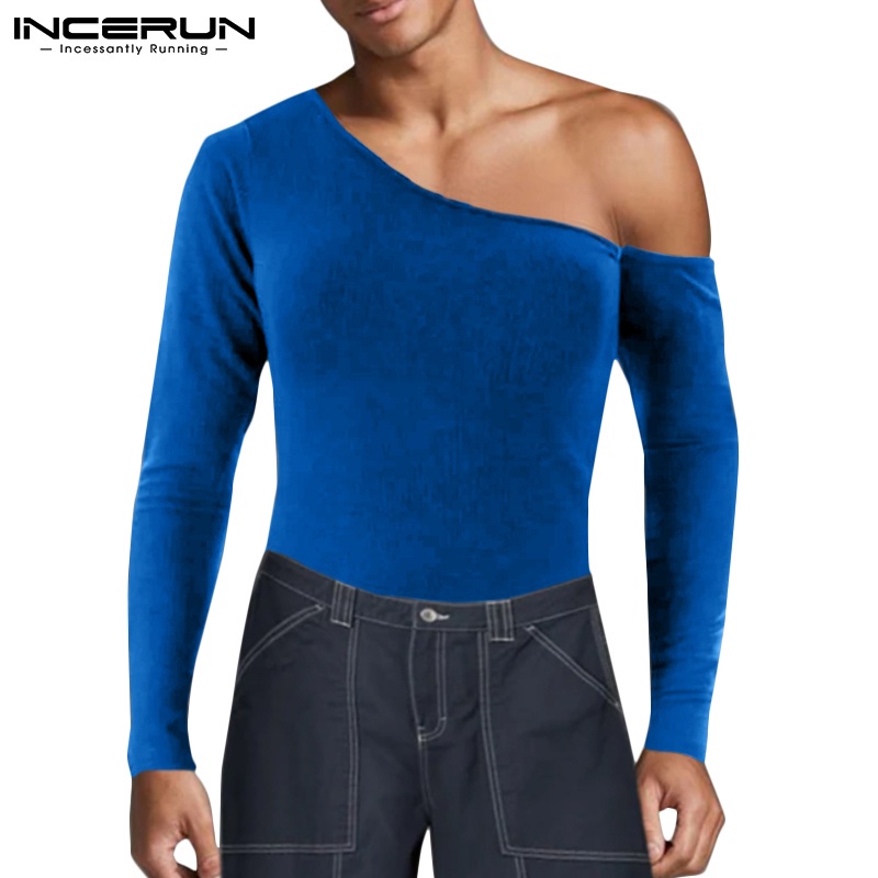INCERUN Men Winter Velvet Off Shoulder Long Sleeve Solid Color Warm ...