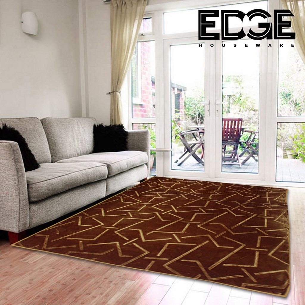 Edge - Copper Embossed Rug Carpet (Brown) Living & Bedroom Soft ...