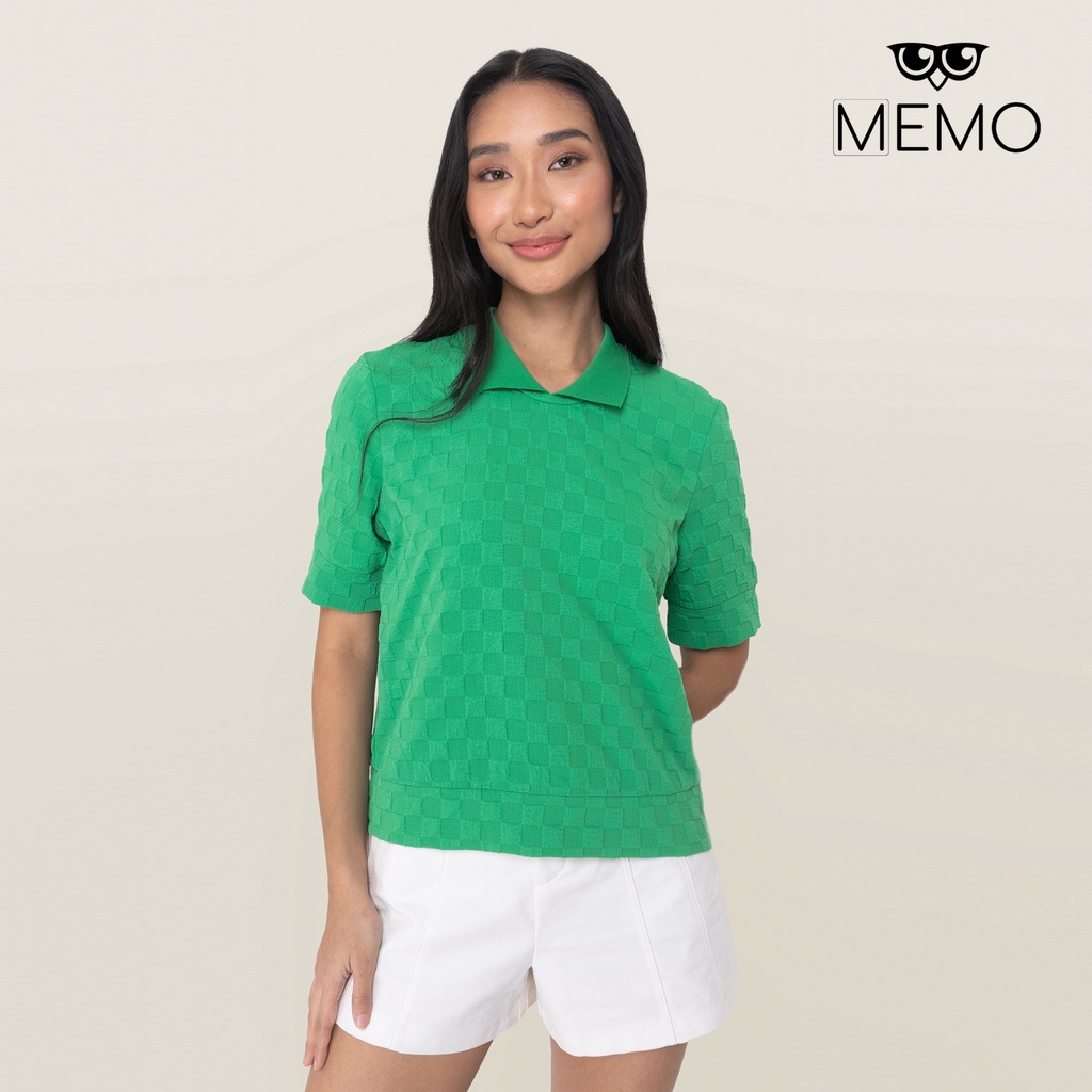 Memo Textured Polo For Women (Green) | Shopee Philippines