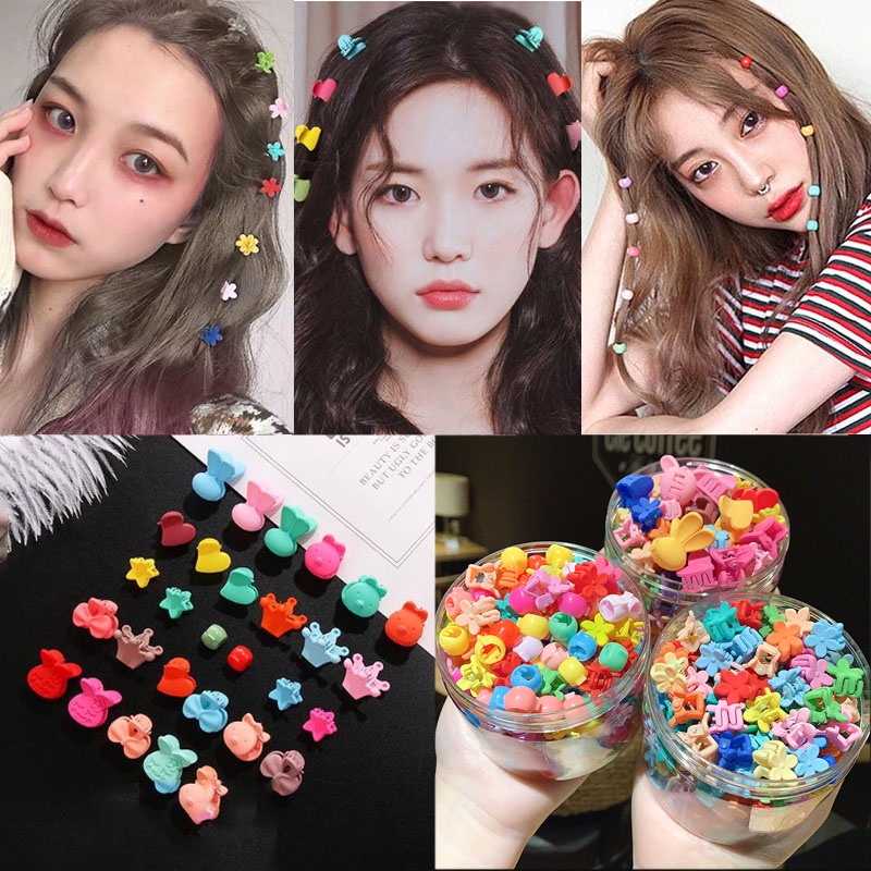 Korean Cute Flower Hair Clip Set Color Mini Small Hair Clamp | Shopee ...