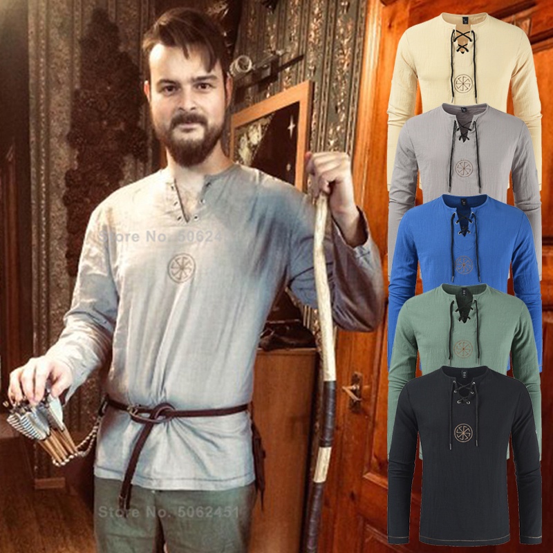 Medieval Renaissance Gothic Retro T-Shirts Men Viking Pirate Cosplay ...