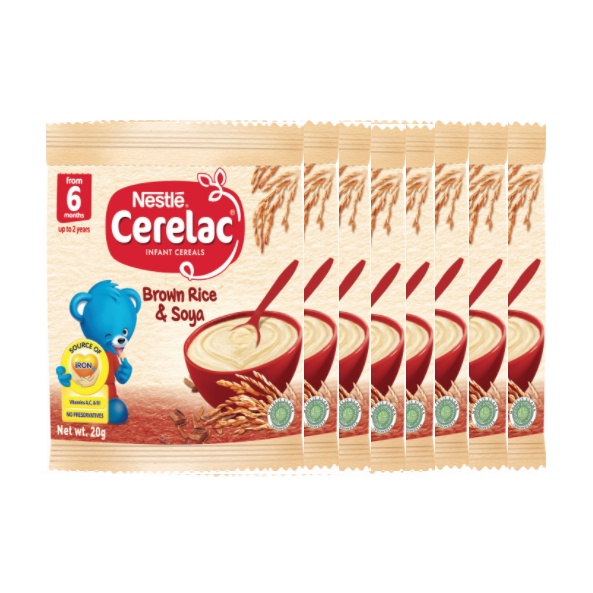 Nestle Cerelac Baby Food Brown Rice & Soya Pack of 8 20g | Shopee ...