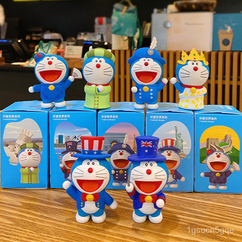 8CM Anime Doraemon Action Figure Travel Around The World Blind Box Doll ...