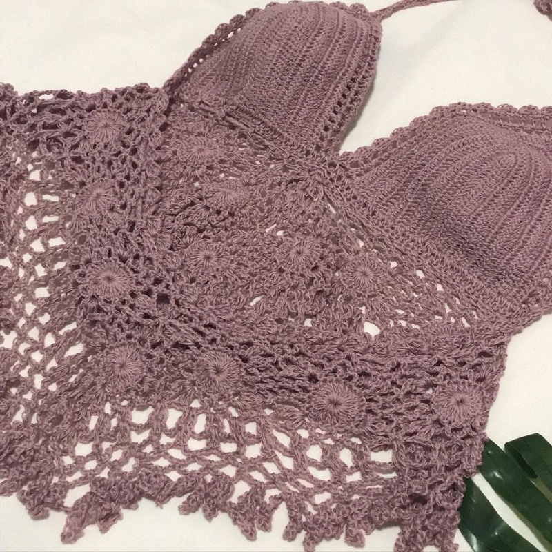 Crop Top Net Yarn Purple | Shopee Philippines