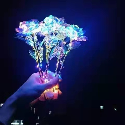 LED lights Rose Flower plastics fake Flower Gold leaf rose Artificial ...