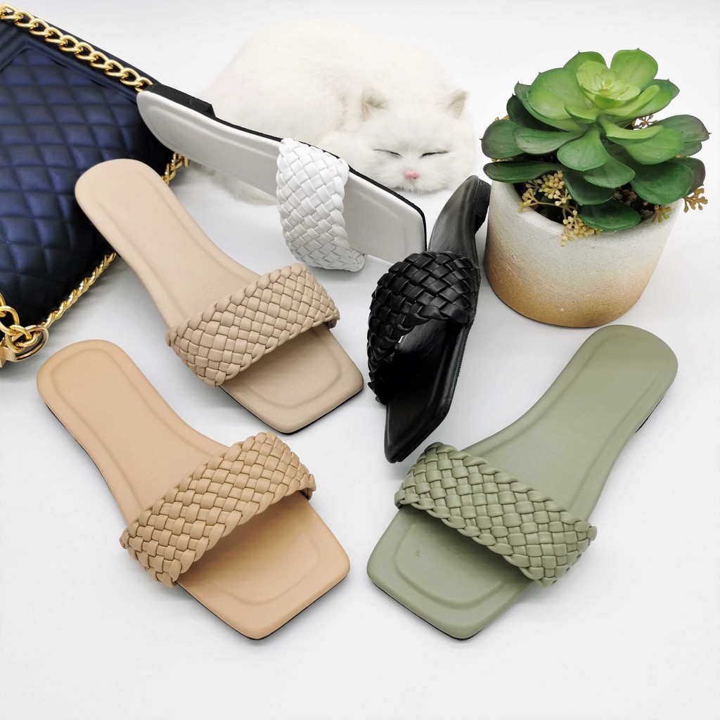 R&A254 Flat Braided Leather Strap Cushion Slides | Shopee Philippines