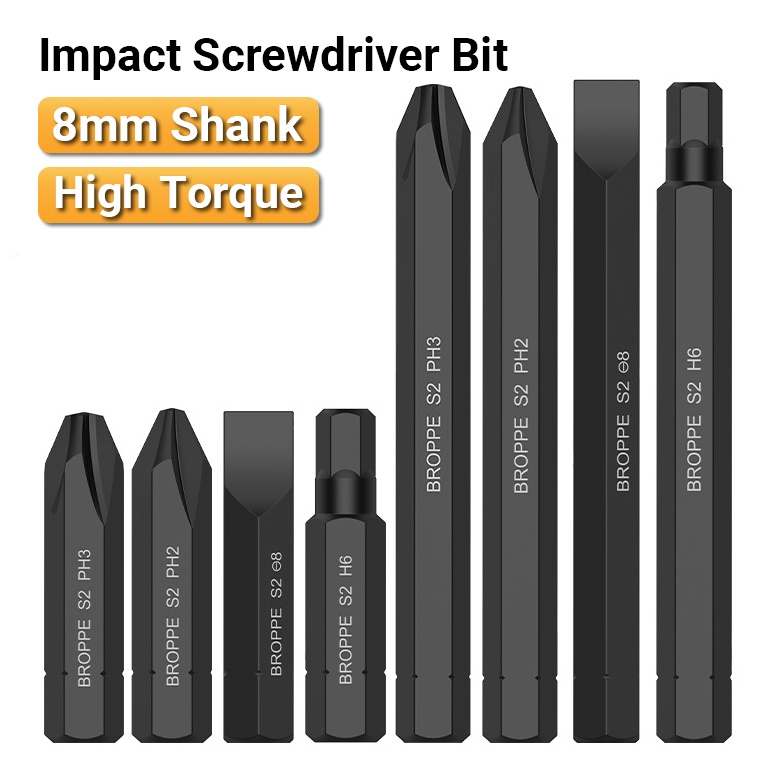 Phillips Slotted Hex Impact Screwdriver Bit 8mm Hex Shank 1pc, 36mm ...