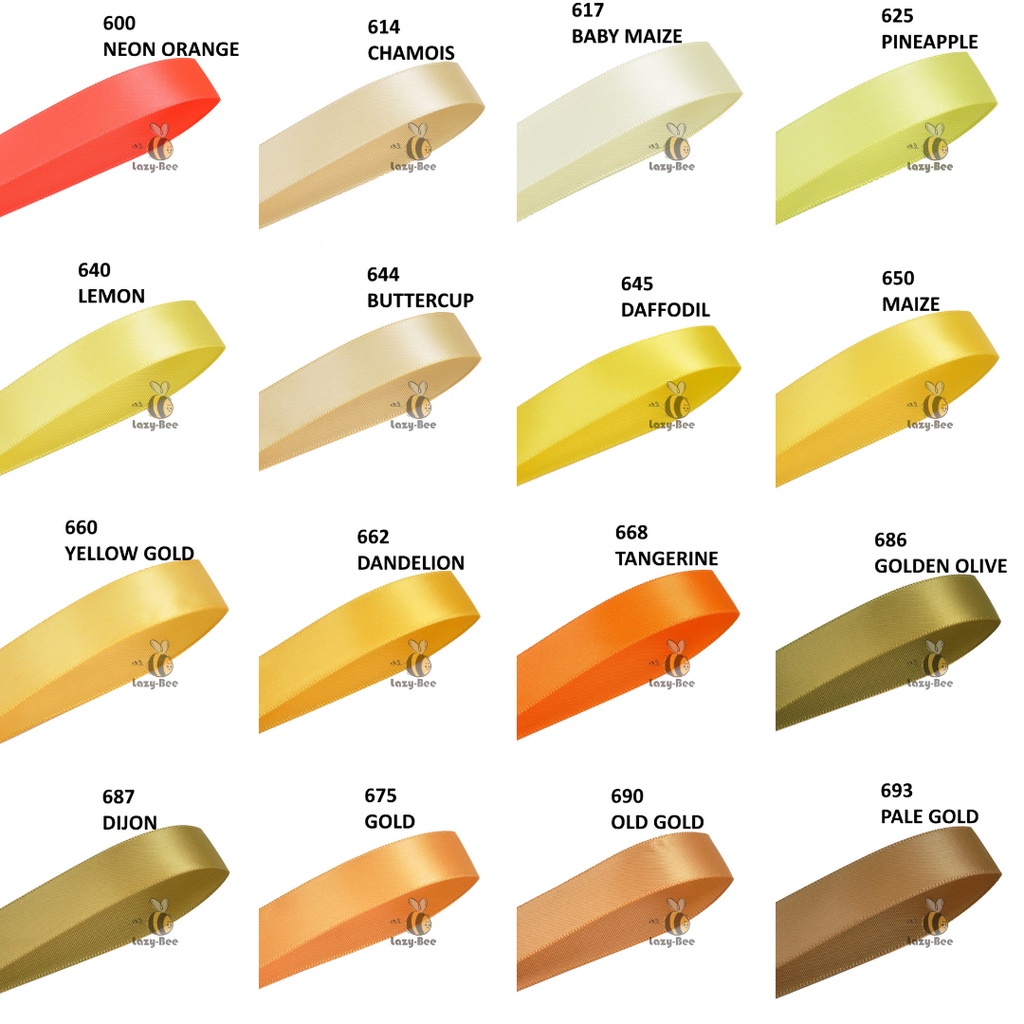 LAZY BEE Yellow Gold Kuning Oren Premium Double Face Satin Ribbon ...