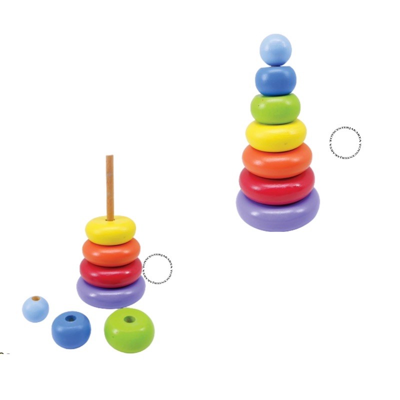 KAYU Jtm - Educational Toys Stacking Rainbow Donut Tower Wooden Blocks ...