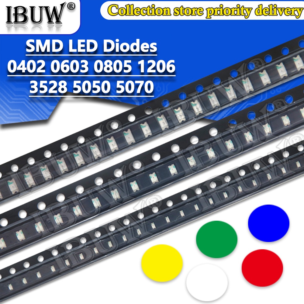100pcs 0402 0603 0805 1206 1210 Smd Led Red Yellow Green White Blue