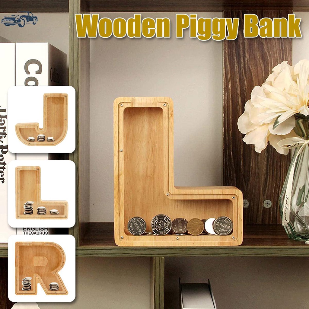 Wooden Letter Piggy Bank Transparent English Alphabet Money Jar Large ...