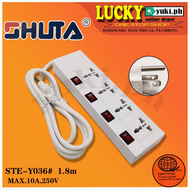 STE-Y036 4 SOCKET EXTENSION OUTLET WITH INDIVIDUAL SWITCH 1.8M ( SHUTA ...