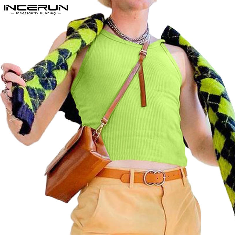 INCERUN Men Summer Sleeveless Strappy Solid Color Slim Fit Knit Tank ...