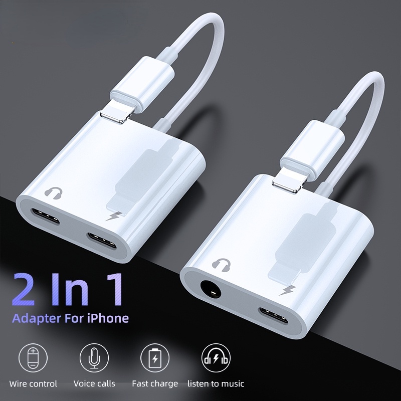 Dual Lighting Audio Adapter Compatible For 3.5mm Jack Earphone Charging ...