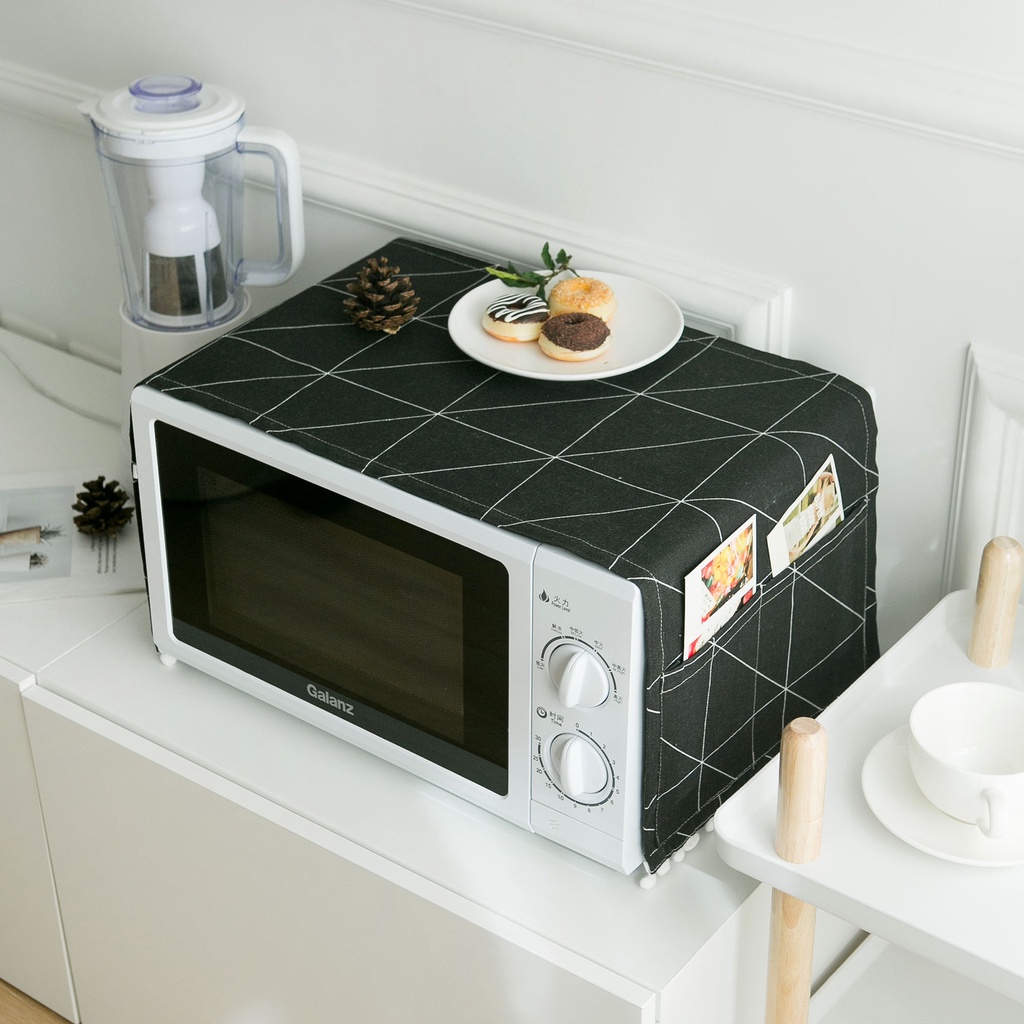 30x90cm Microwave Cover Cloth Black and White Geometry Microwave Oven ...