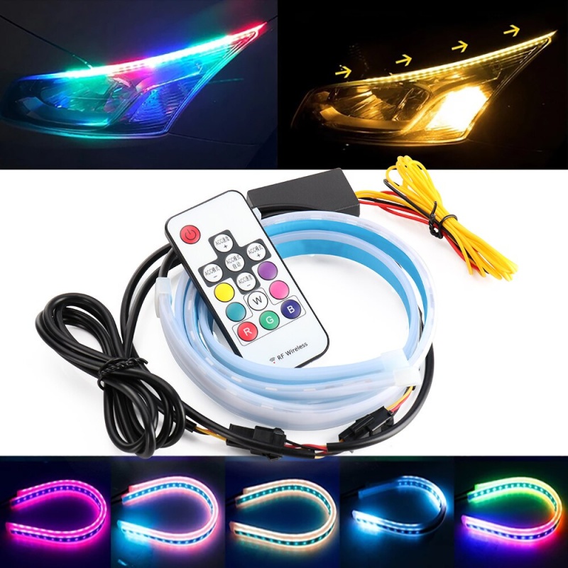 2pc car drl color led strip light rgb sequential flow daytime running ...