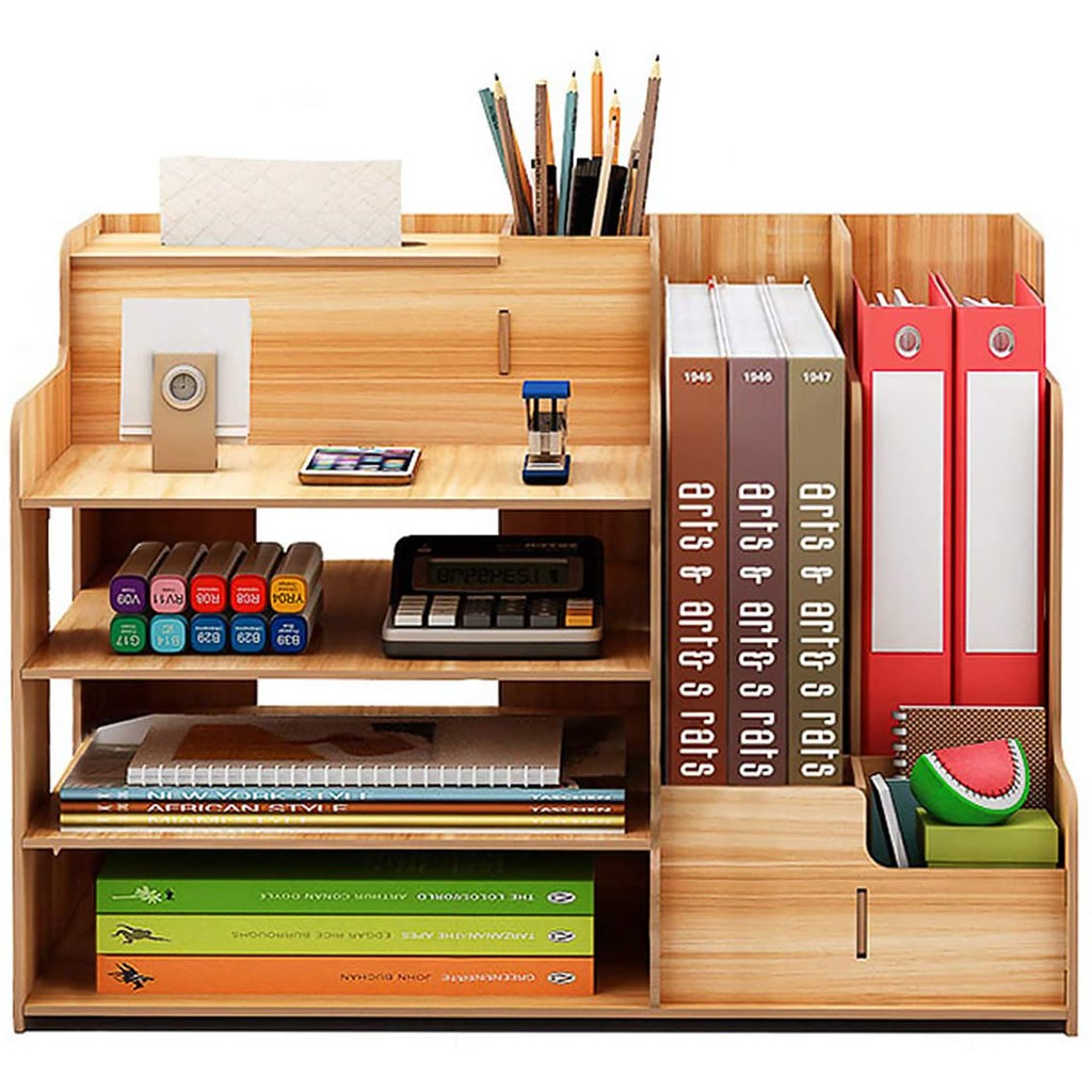Wooden Office Desk Organizers and Accessories, Multi-Functional ...