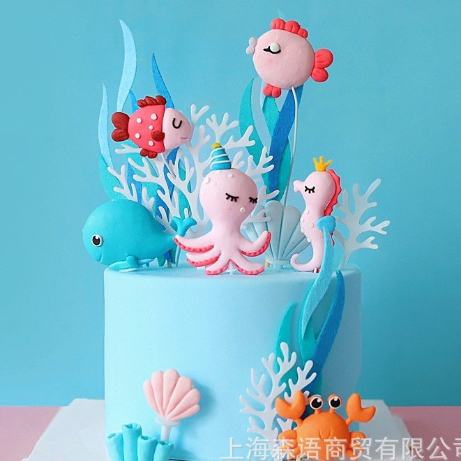 Cute underwater world cake topper kids birthday cake decoration ...