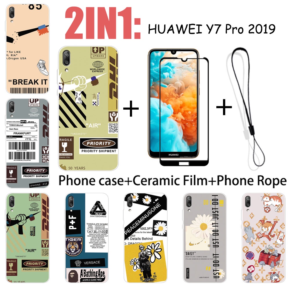 2 IN 1 HUAWEI Y7 Pro 2019 Case with Tempered Glass Ceramic Film Screen ...