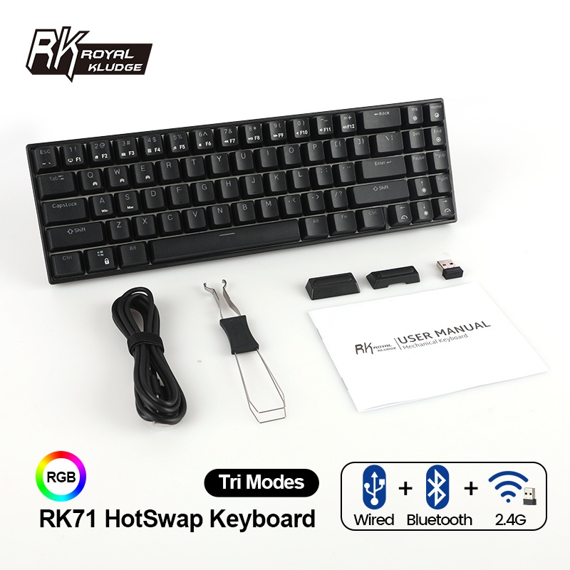 RK Royal Kludge RK71 Three Mode RGB 70% Compact 71 Keys Mechanical ...