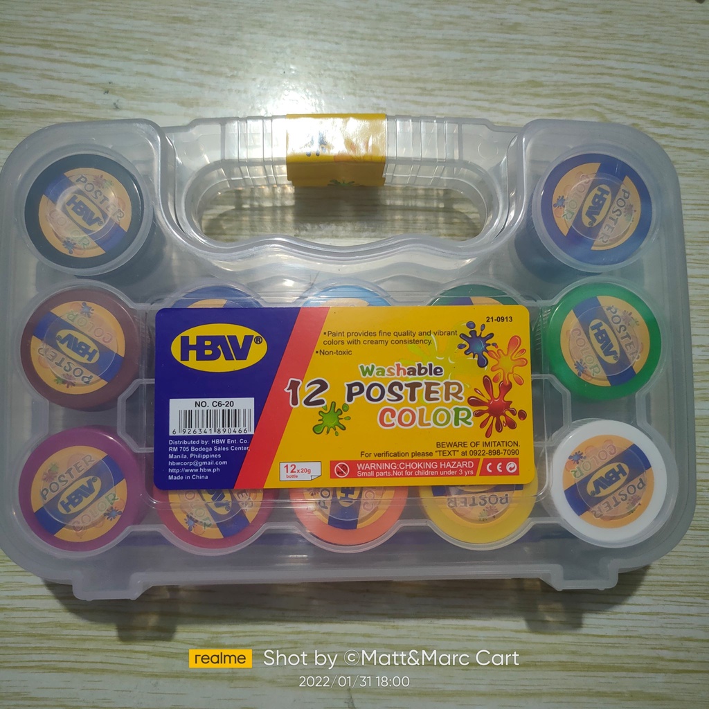HBW Poster Color 12’s with Case / 12 Assorted Colors with Brush ...