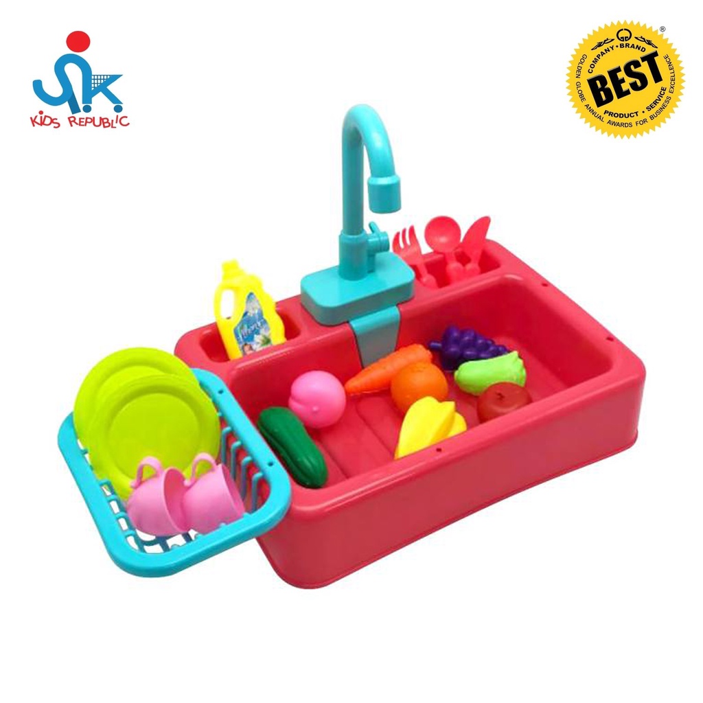 Realistic Kitchen Sink Play Set with Running Water with 20 Pieces ...