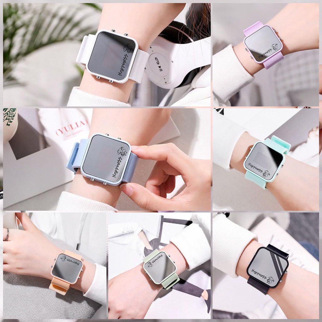 Fashion Korean Square Mirror Watch For Women and Men original Digital ...