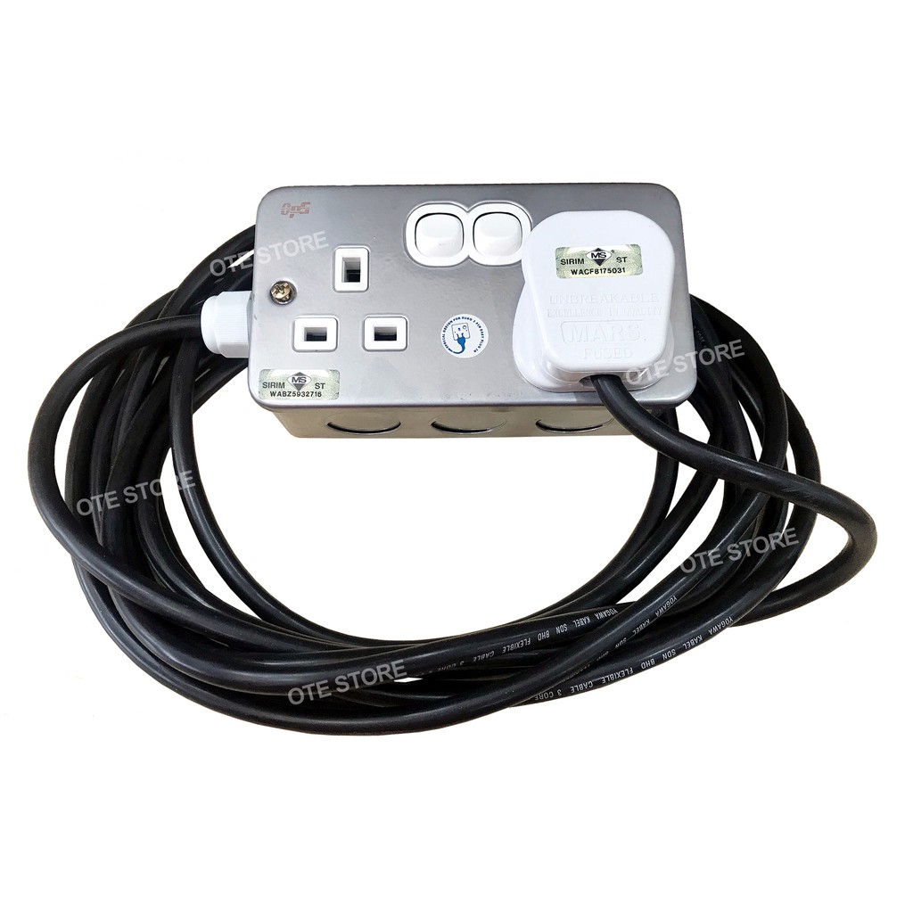 JET/SSS 213MC 2 X 13A Metal Clad Switch Socket Extension c/w 1.5mm x 3C ...