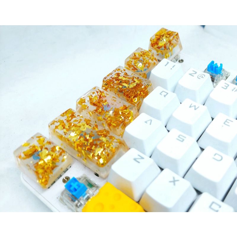 Set of 6 gold leaf resin keycaps to decorate gaming mechanical ...