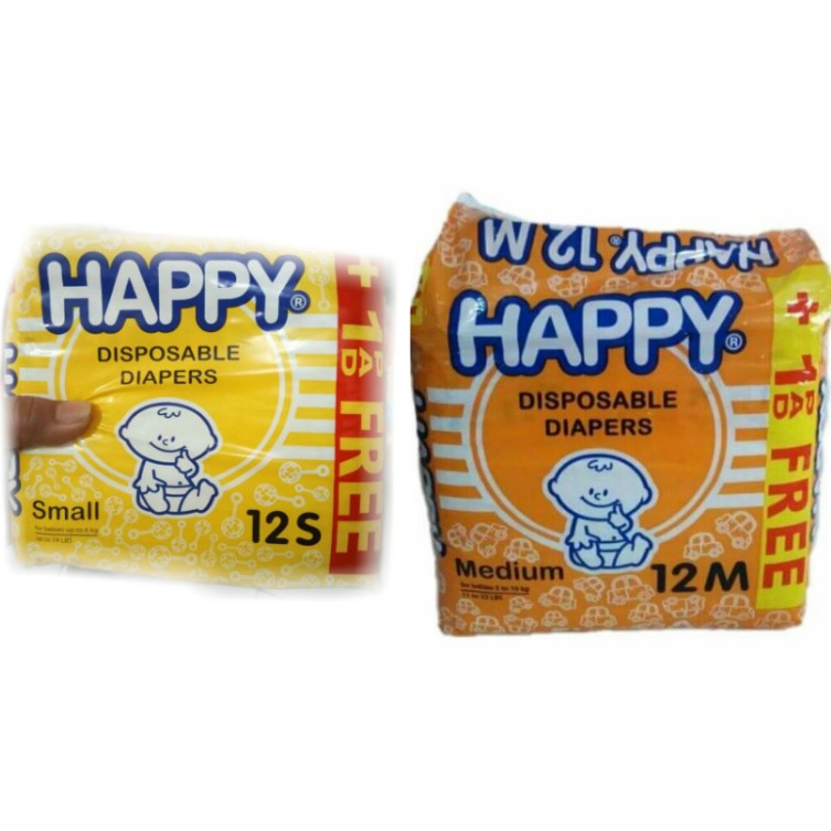 Happy Disposable Diapers Small or Medium 12 + 1 Pad Free (1 pack only ...