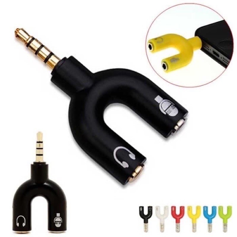Earphone Connector Converter 3.5mm Stereo Adaptor Splitter Audio to Mic ...