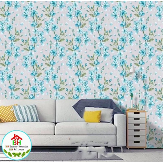 BHW Wallpaper Floral Design Color Blue Self-Adhesive Wallpaper PVC ...