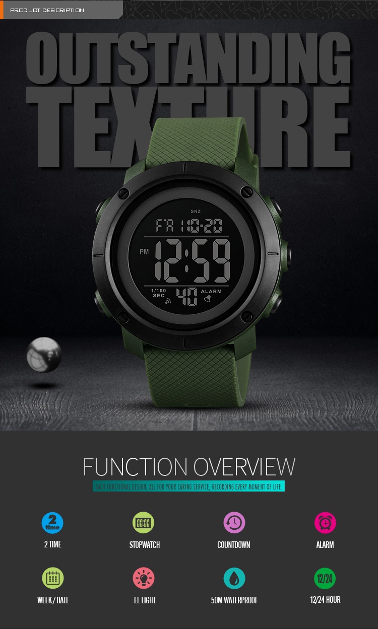SKMEI Watch for Men Digital Movement Men Watch 50M Waterproof EL ...