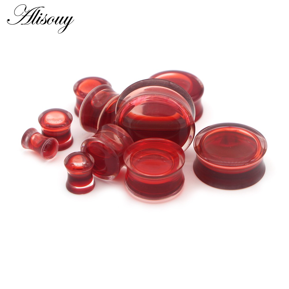 Alisouy 2PCS Red Liquid Blood Acrylic Double Flared Saddle Ear Gauges ...
