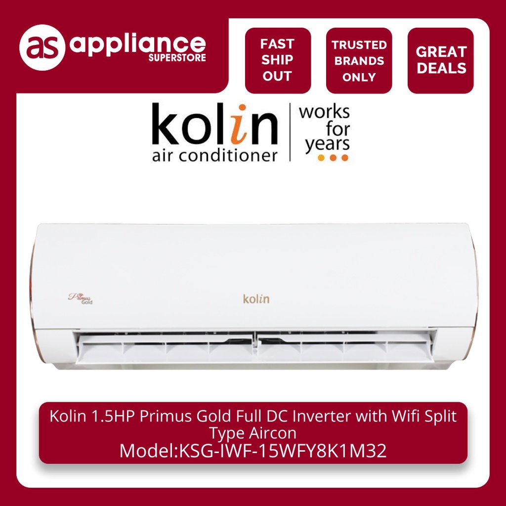 Kolin 1.5HP Primus Gold Full DC Inverter with Wifi Split Type Aircon ...