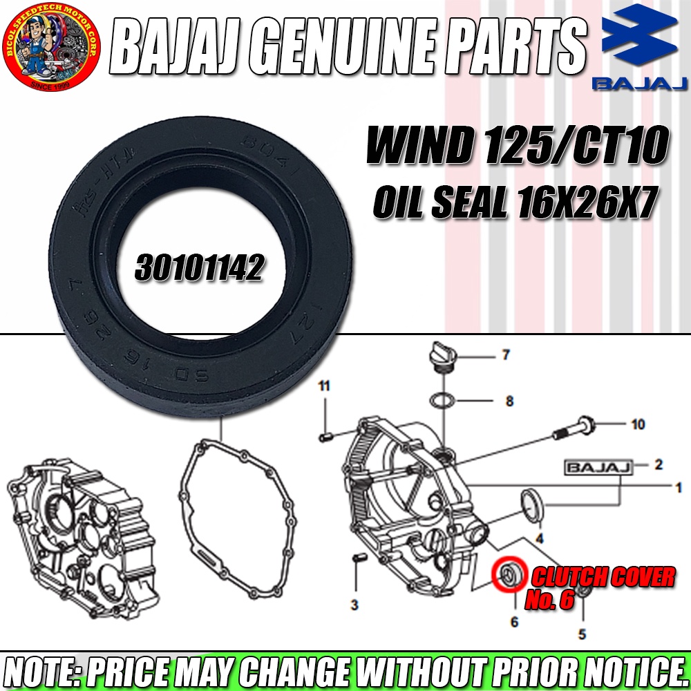 WIND 125/CT 10 OIL SEAL 16X26X7 (KMC) (Genuine: 30101142) | Shopee ...