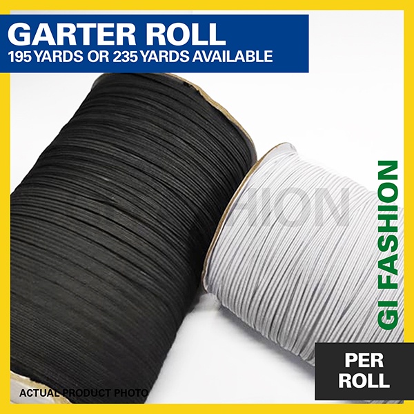 (235 YARDS) Garter Braided per roll elastic black white (1/8 1/5 inch ...