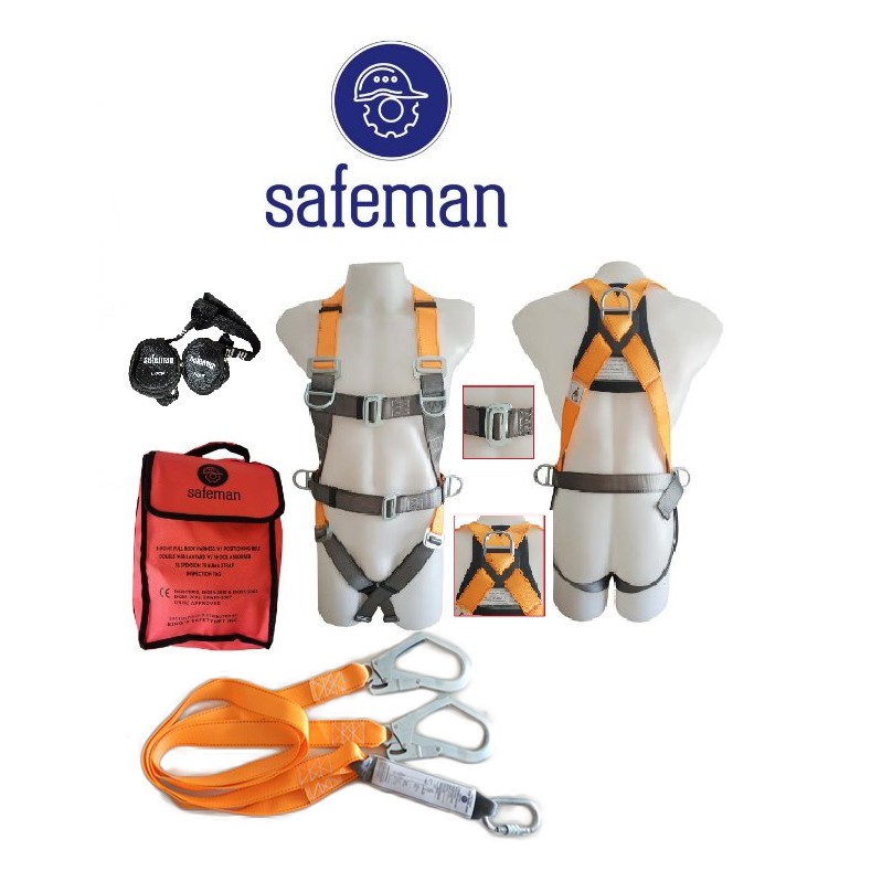 SM500-Safeman Basic Fall Protection Set, 5-point Full Body Harness with ...