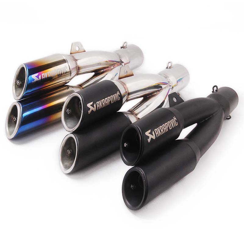 Universal 38-51mm Inlet Double Exit Exhaust Muffler Tailpipe Rear Pipe ...