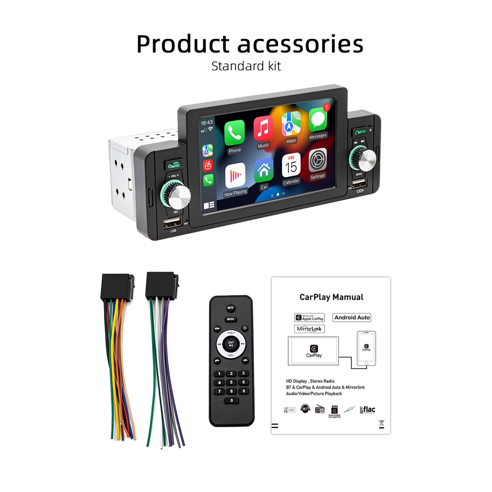 ESSGOO 5" Single Din Car Stereo Radio MP5 Bluetooth Player With Carplay Android Auto Mirror ...