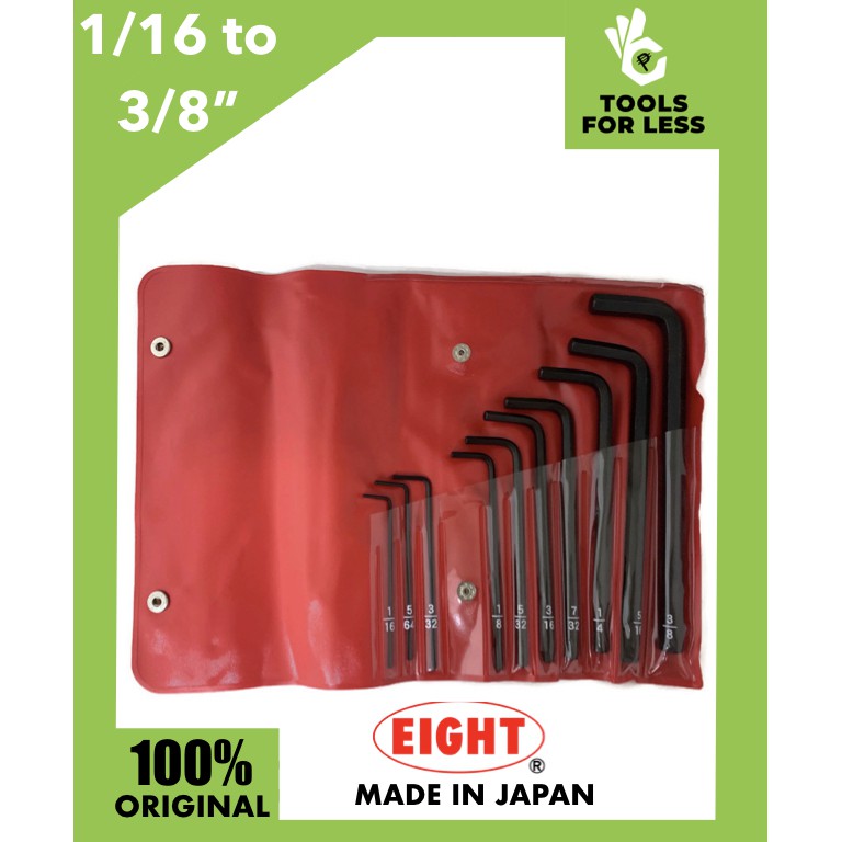 10 pc. Eight Long Arm Hex Allen Key Wrench Set in Vinyl Pouch 1/16 to 3 ...