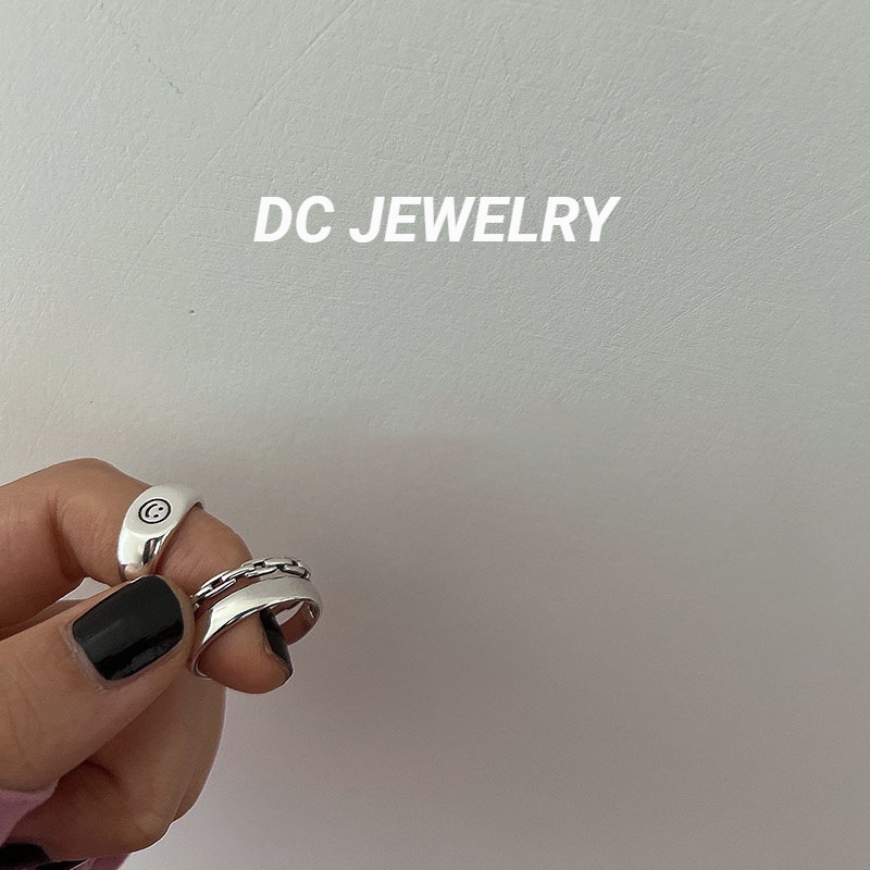 DC Silver Smile Ring for Women Korean Vintage Silver Pinky Ring Korean ...