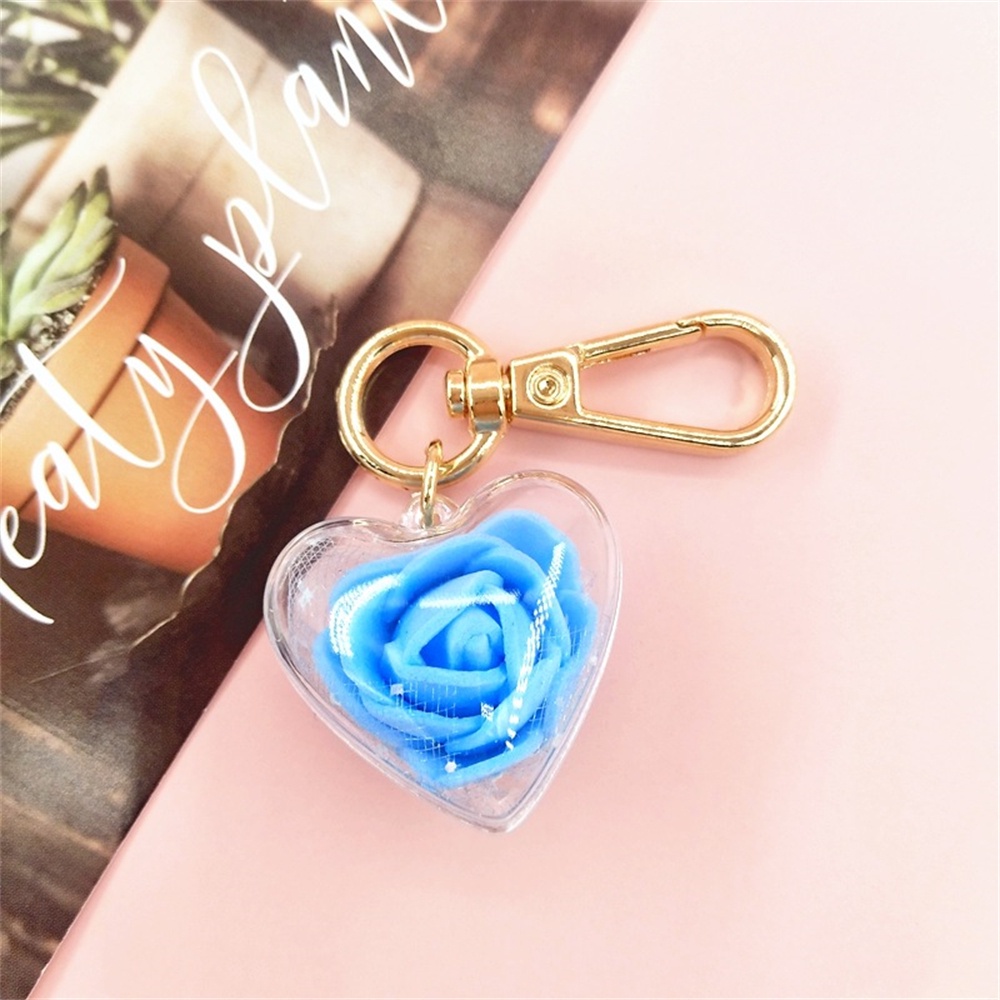 Romantic Heart Shaped Rose Pendant Keychains Transparent Eternal Flower ...
