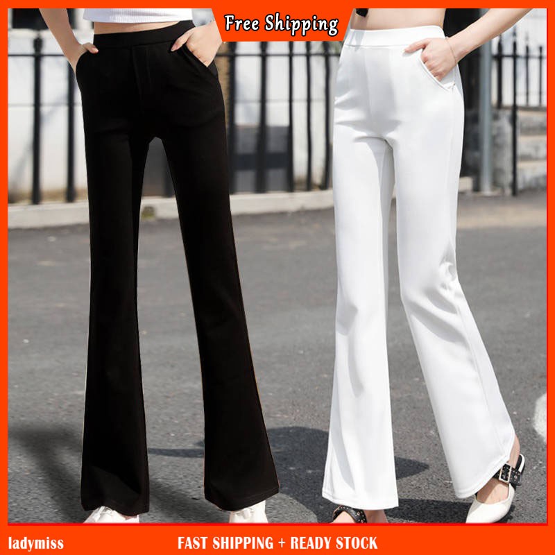 Flare Pants for Women High Waist Long Casual Slack Vintage Black White ...