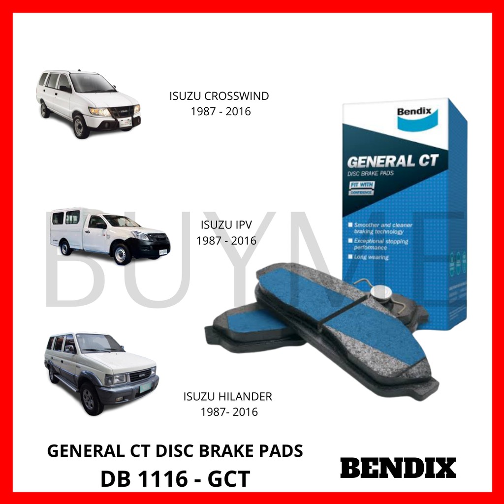 Bendix Brake Pad for Isuzu Crosswind, Isuzu IPV & Isuzu Hilander 1987 - 2016 (DB-1116 GCT ...