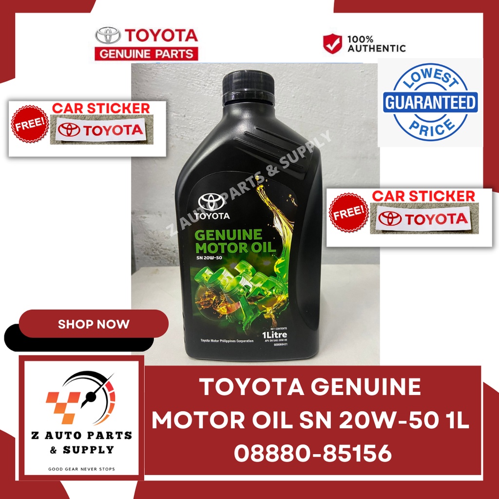 GENUINE MOTOR OIL SN 20W-50 1L 08880-85156 TOYOTA GENUINE *FREE TOYOTA CAR STICKER* | Shopee ...