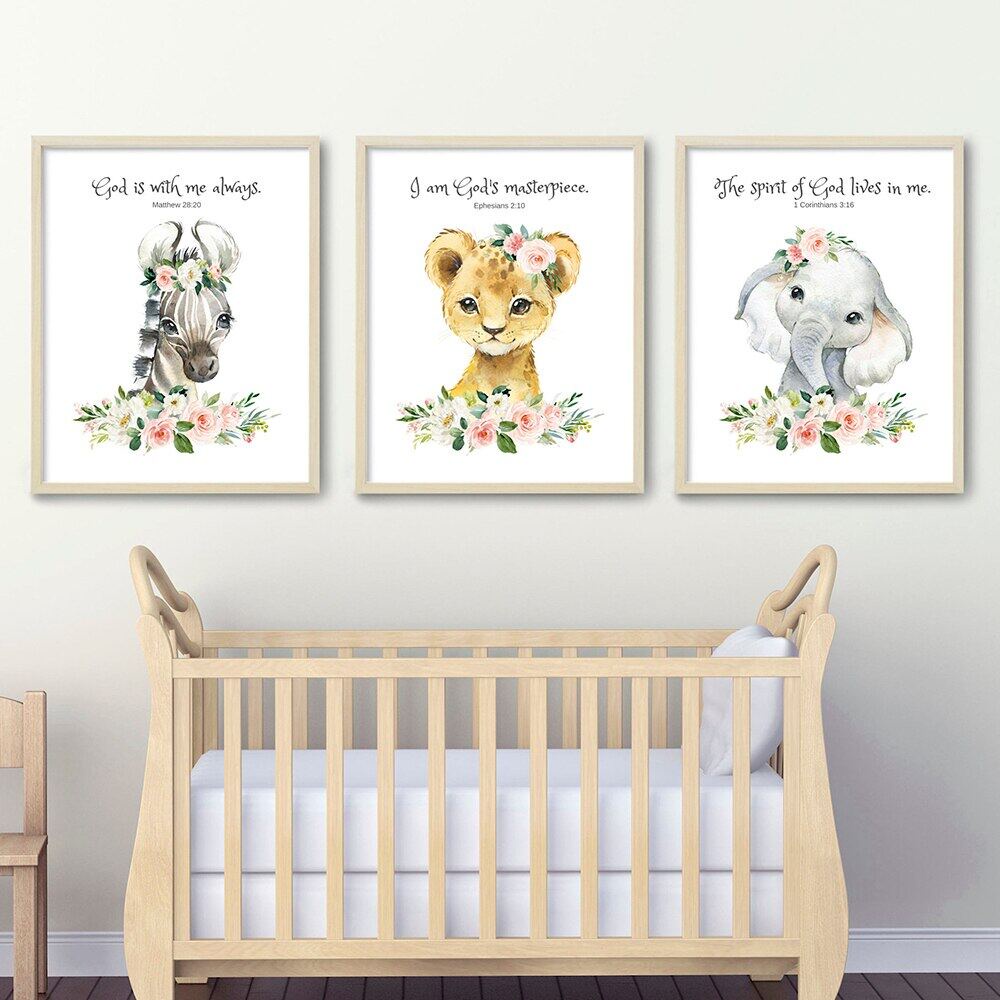 3 Pieces Cute Animal Zebra Elephant Tiger Decorative Picture Kid Bible ...