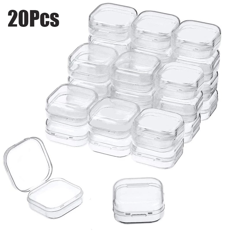 20Pcs Small Boxes Square Transparent Plastic Box Jewelry Storage Case Finishing Container ...